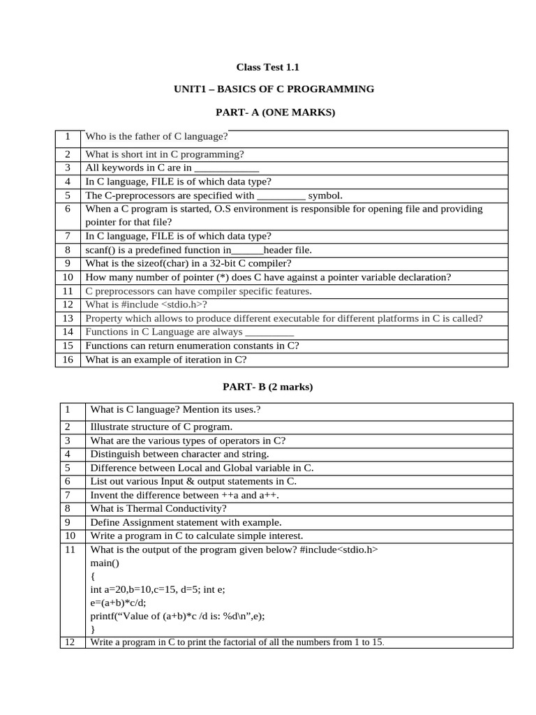 Ece & Eee Class Test 1.1 | PDF | C (Programming Language) | Computer ...