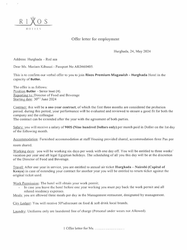 Mariam Offer Letter | PDF