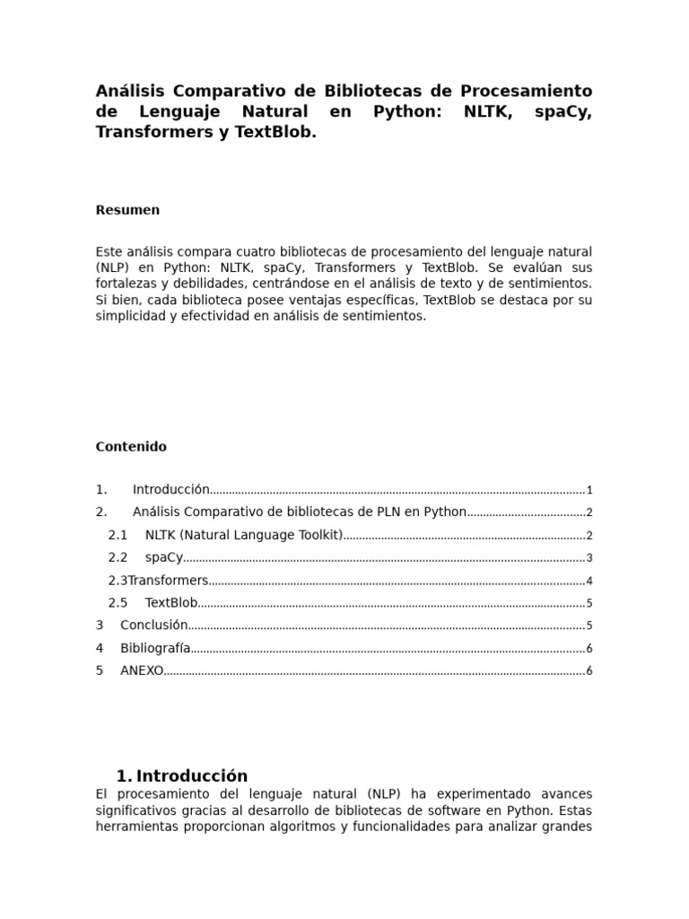 Análisis Bibliotecas NLP Python | PDF | Python (lenguaje de programación) | Ciencia cognitiva