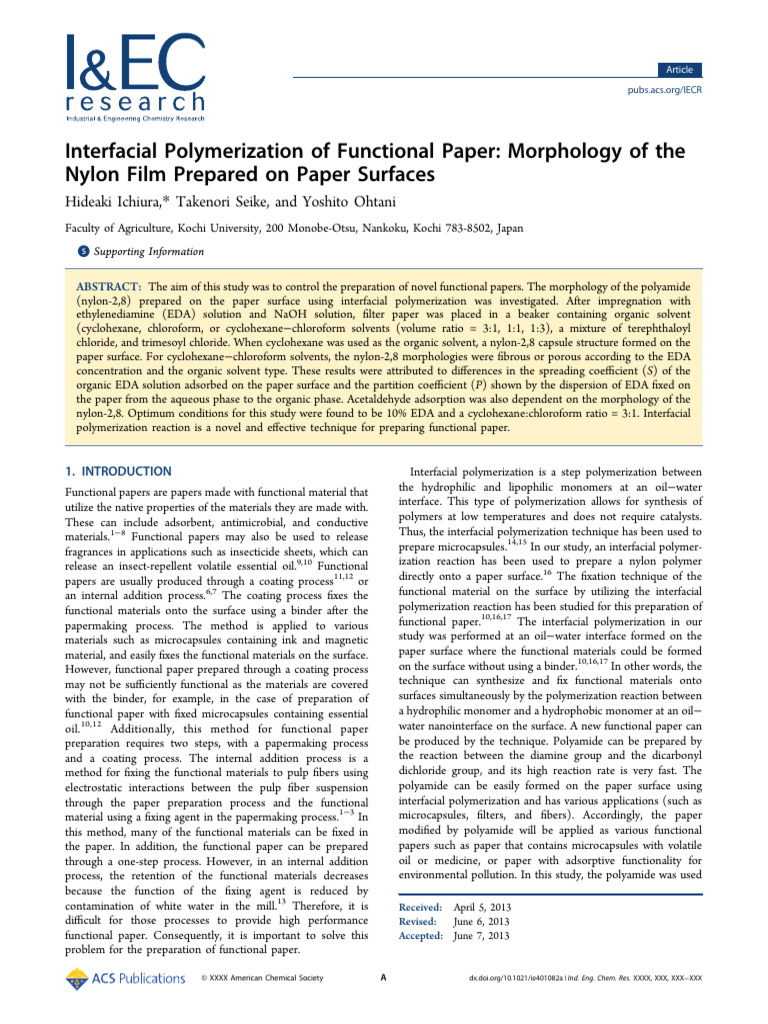 Interfacial Polymerization of Functional Paper: Morphology of The Nylon ...
