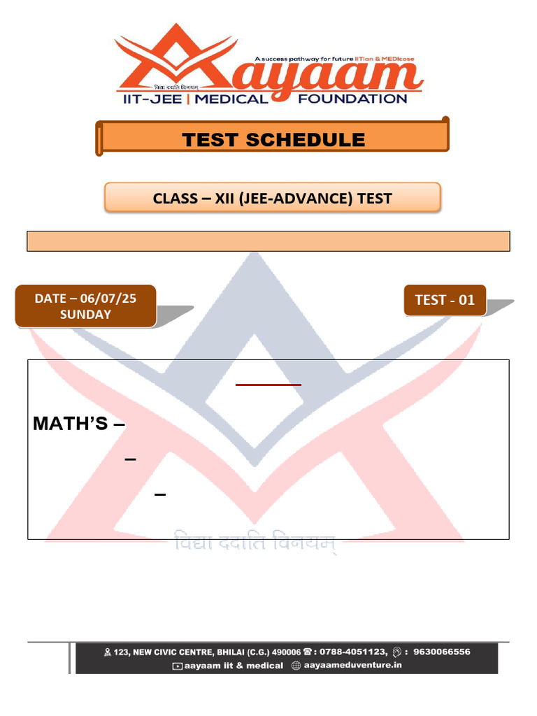 JEE-Advance Class XII Test Schedule | PDF