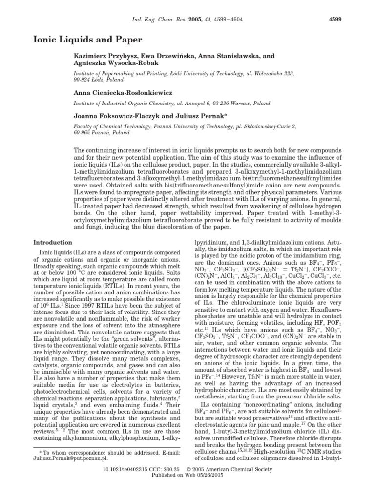 Effects of Ionic Liquids on Paper Properties | PDF | Salt (Chemistry ...