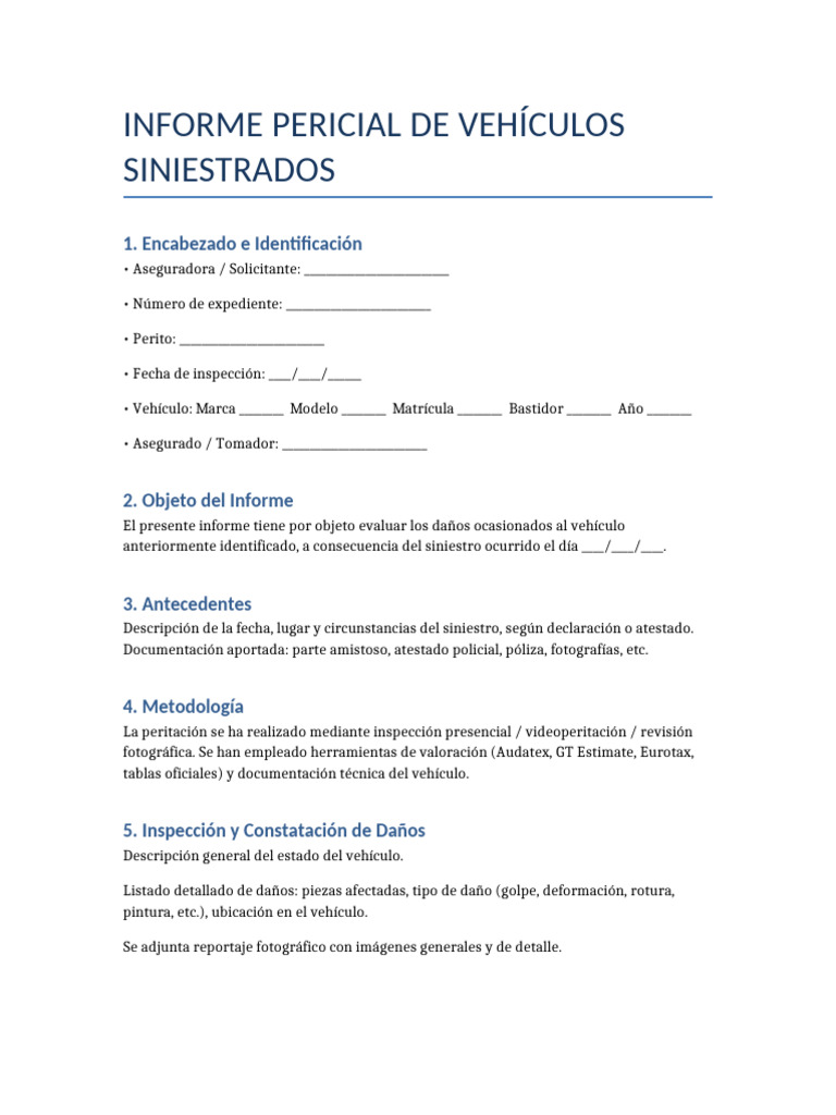 Informe Pericial de Vehículos Siniestrados | PDF