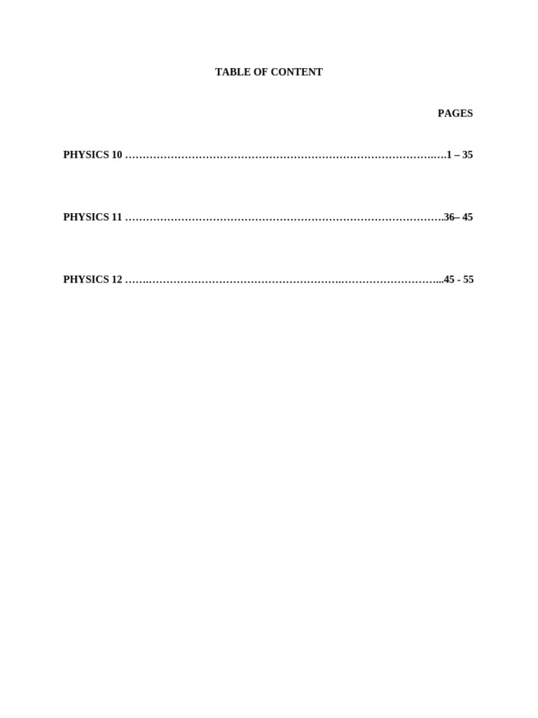 Table of Contents-Physics | PDF