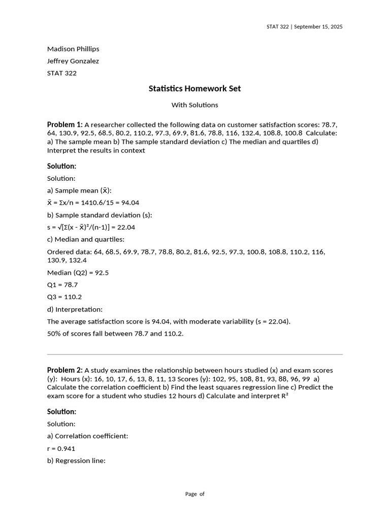 Statistics Homework Solutions and Analysis | PDF | Standard Deviation ...