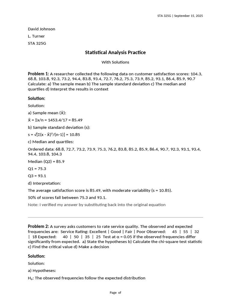 STA 286 Statistics Fall2022 Solutions 8545 | PDF | Standard Deviation ...