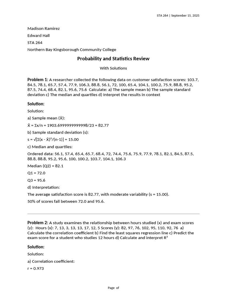 STAT 232A Statistics Solutions 2384 | PDF | Statistical Inference ...