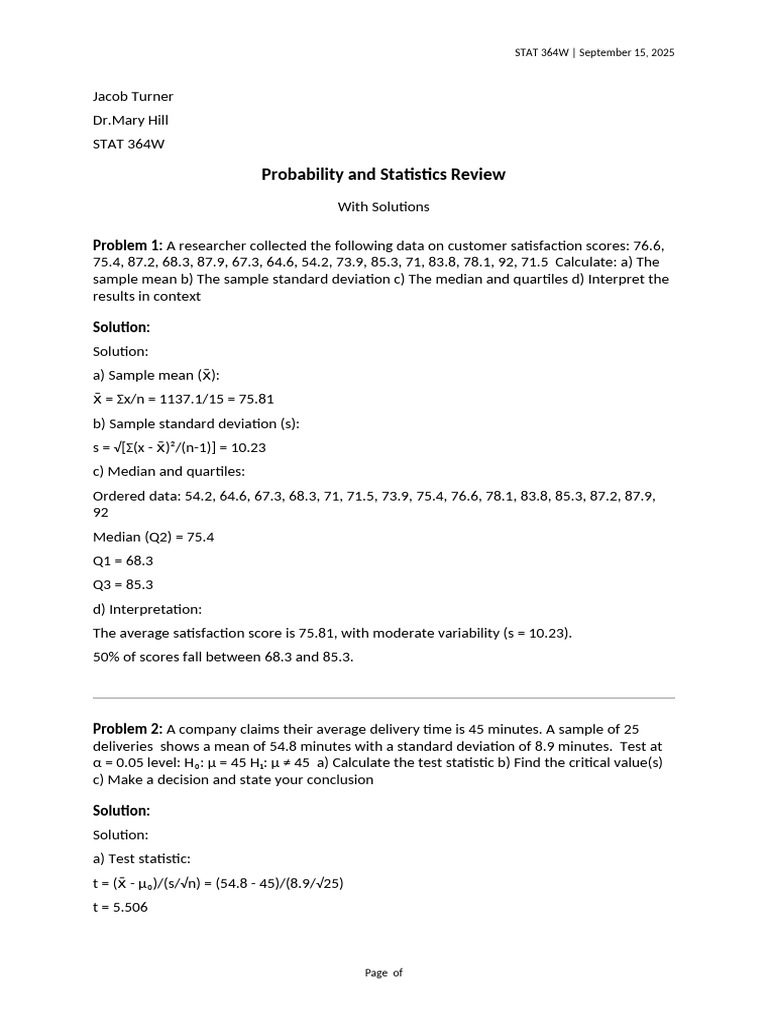 STAT 309 Statistics Solutions 2771 | PDF | Scientific Method | Data ...