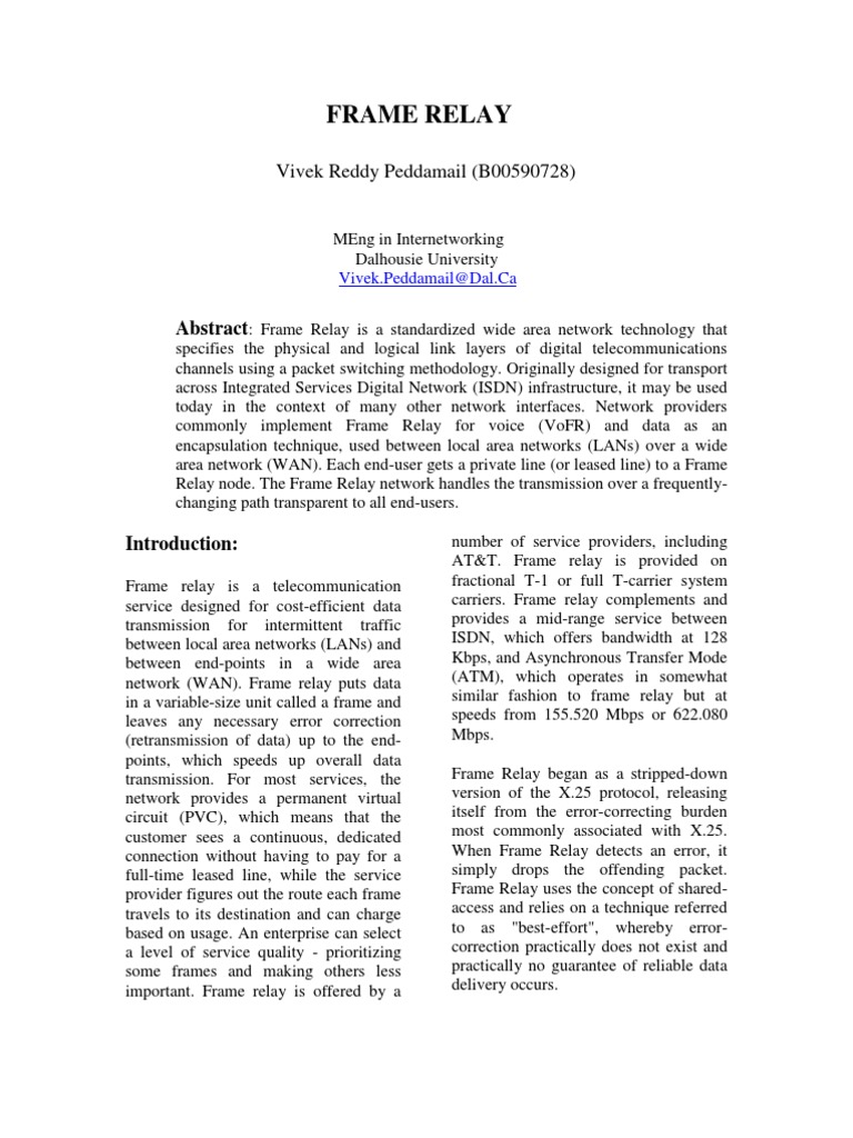 Vivek Reddy Frame Relay Research Paper | PDF | Computer Network ...