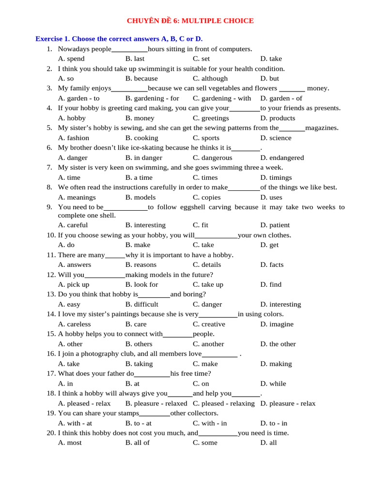 Multiple Choice Exercises for English Learning | PDF | Energy ...