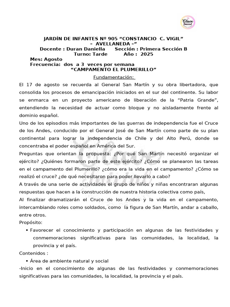 Campamento El Plumerillo Agosto | PDF