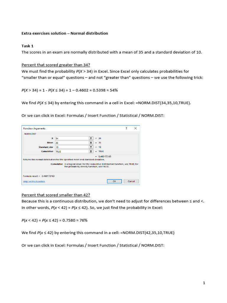 Solutions to exercises in normal distribution | PDF | Normal Distribution | Microsoft Excel