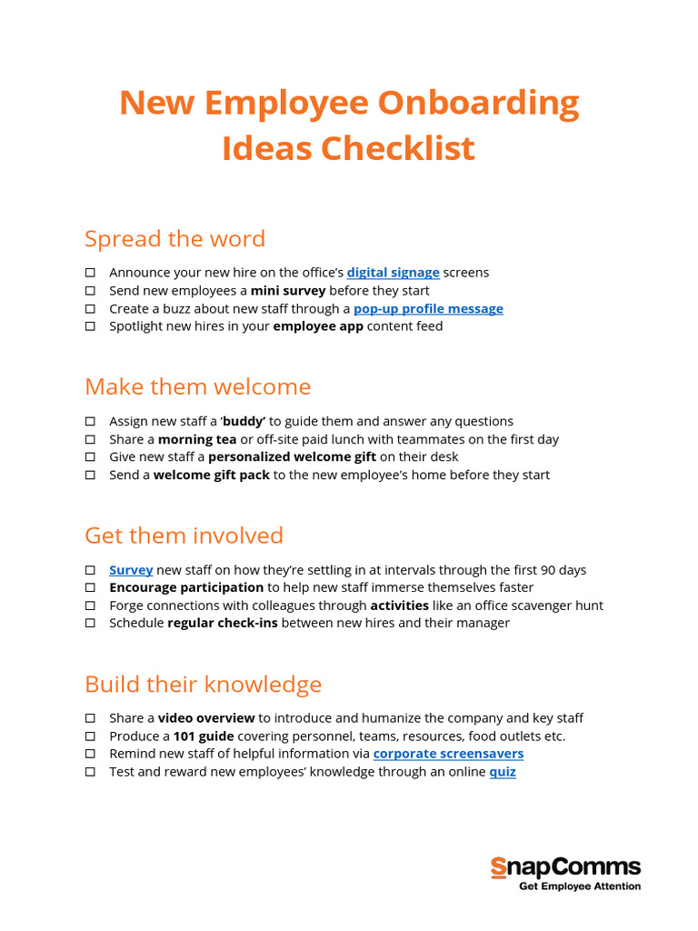 New Employee Onboarding Ideas Checklist | PDF