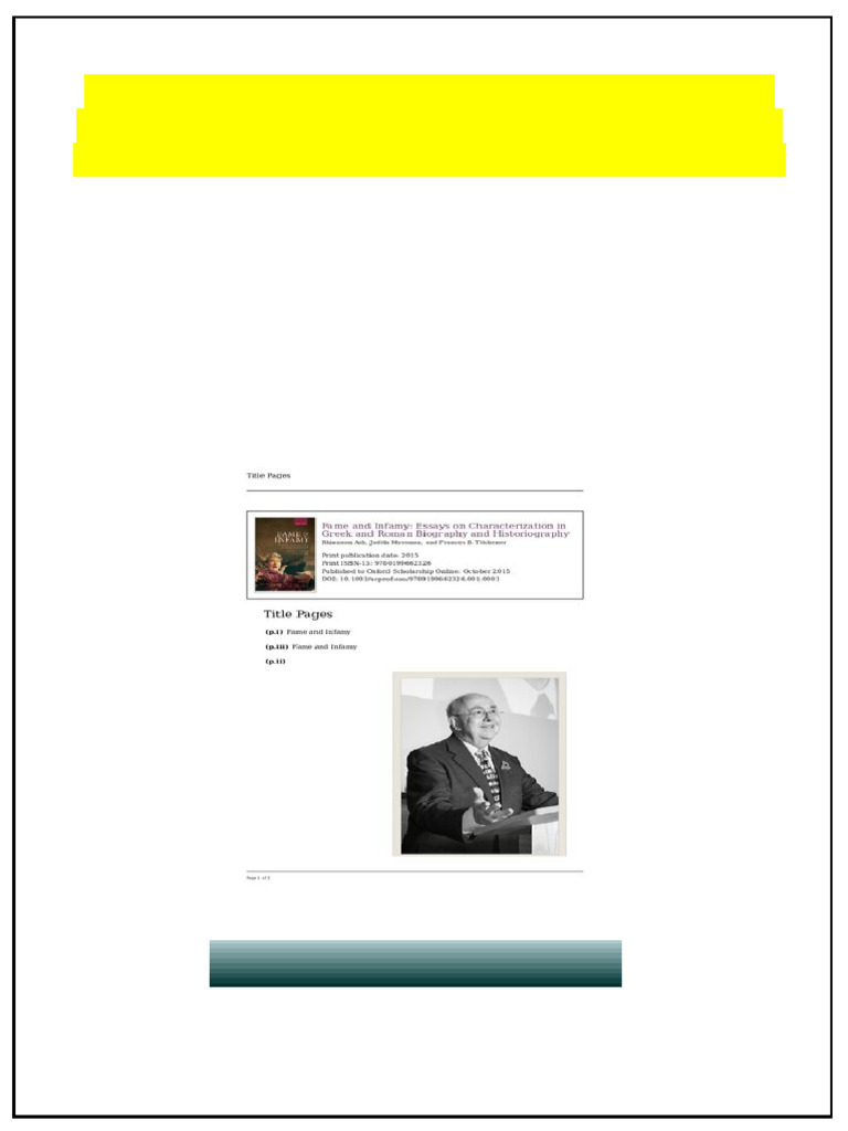 Fame and Infamy Essays for Christopher Pelling on Characterization in ...