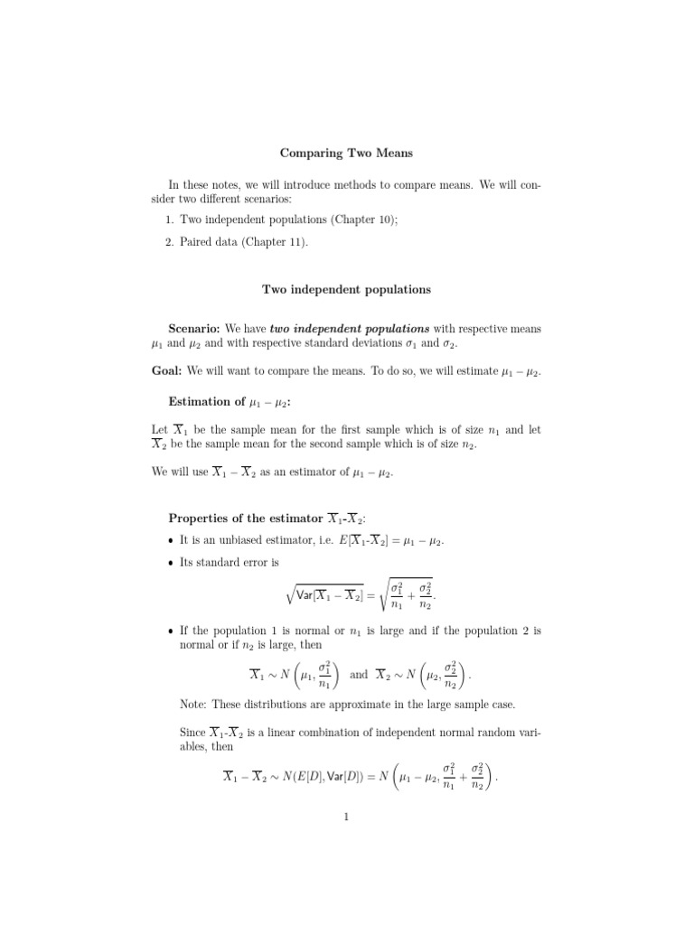 Comparing Means: Independent & Paired Data | PDF | Estimator | Variance