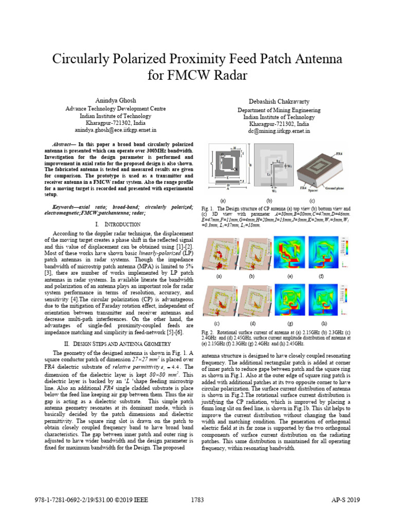 Circularly Polarized Patch Antenna for FMCW Radar | PDF | Antenna ...