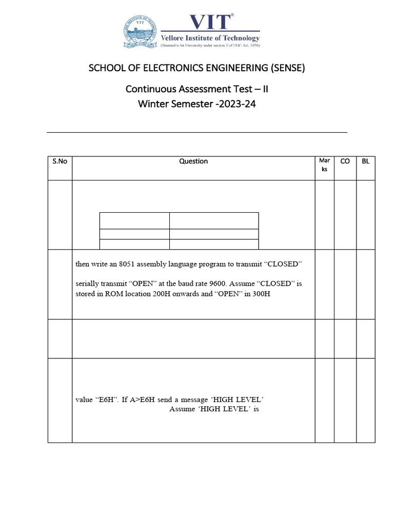 Bece204l Cat 2 B1 2023 2024 | PDF | Microcontroller | Computer Engineering