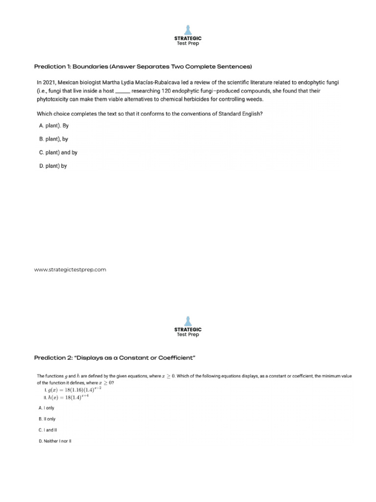 Sept SAT Predictions Problem Set | PDF