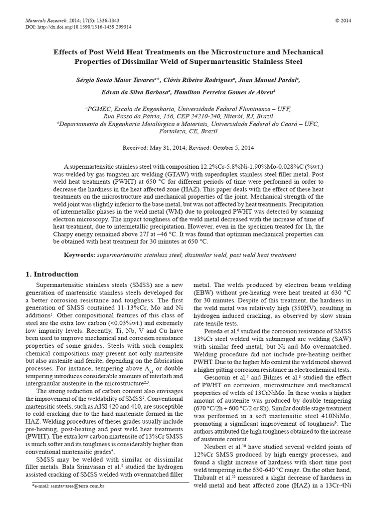 Effects of Post Weld Heat Treatments On The Microstructure and ...