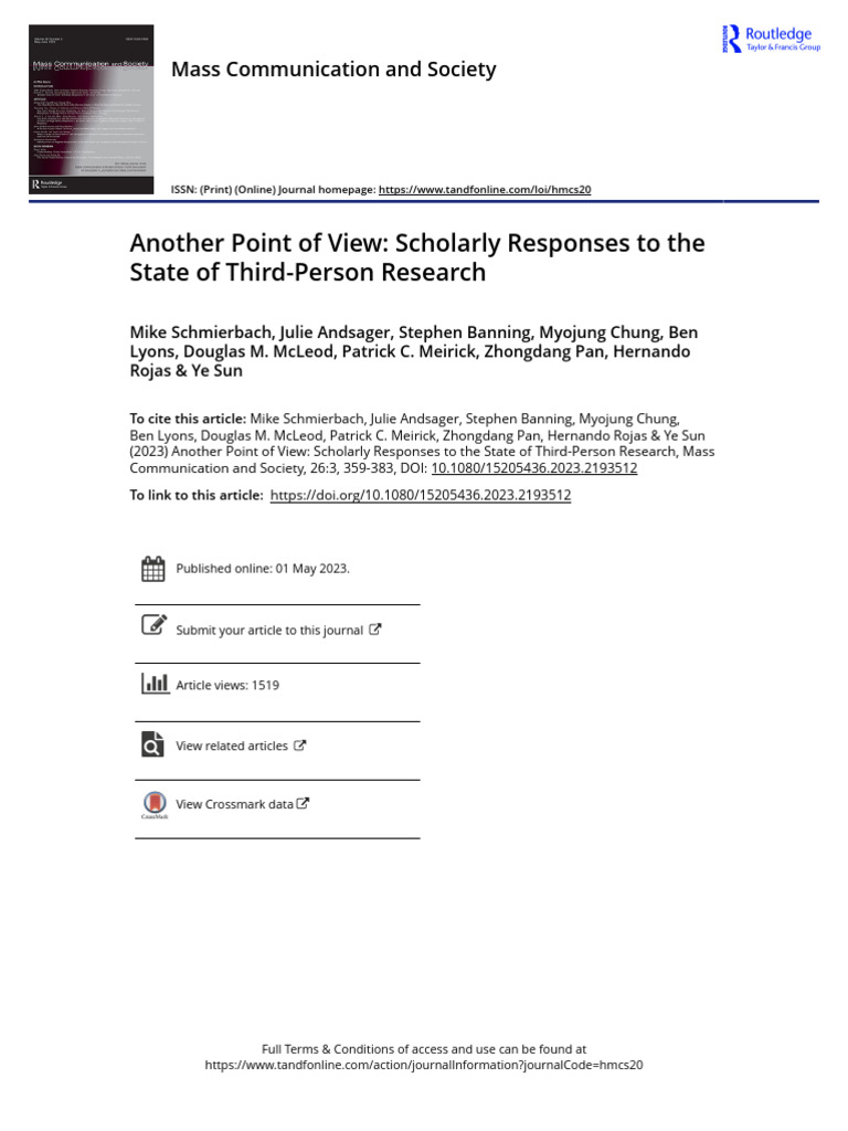 Another Point of View Scholarly Responses To The State of Third-Person ...