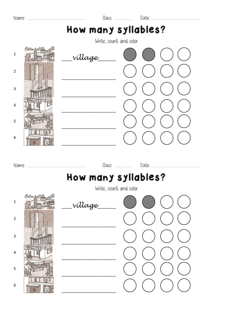 Syllable Counting Worksheet for Grade 1 | PDF