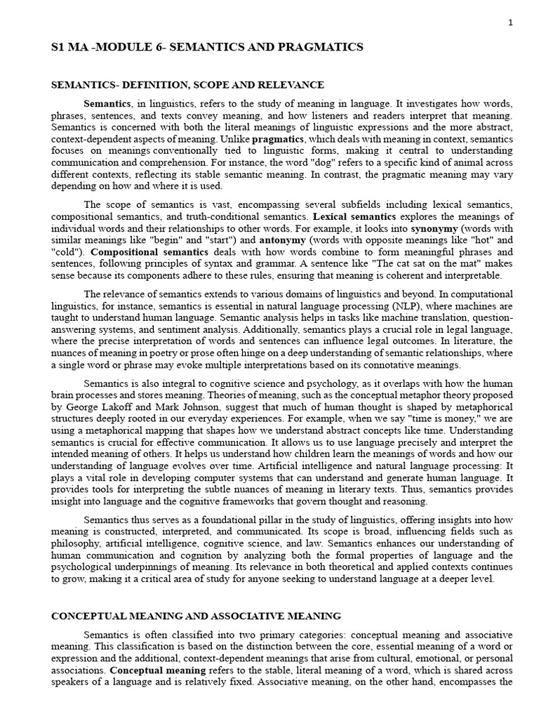 Semantics and Pragmatics Overview | PDF | Semantics | Linguistics