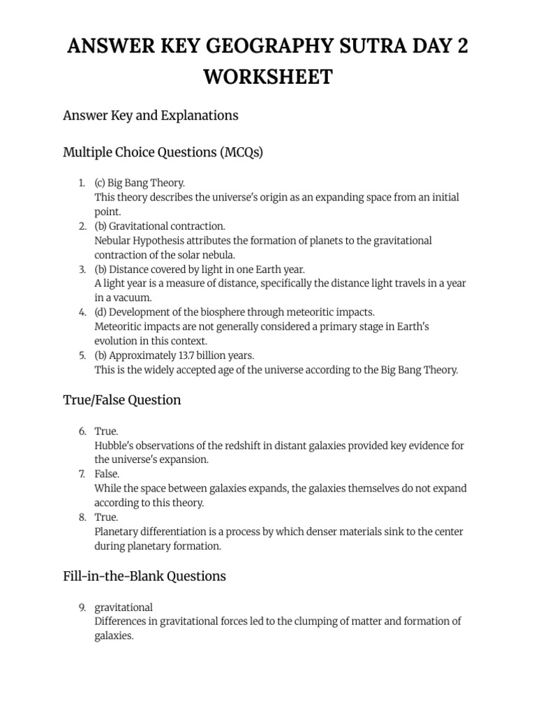Geography Sutra Day 2 Answer Key | PDF | Atmosphere | Big Bang