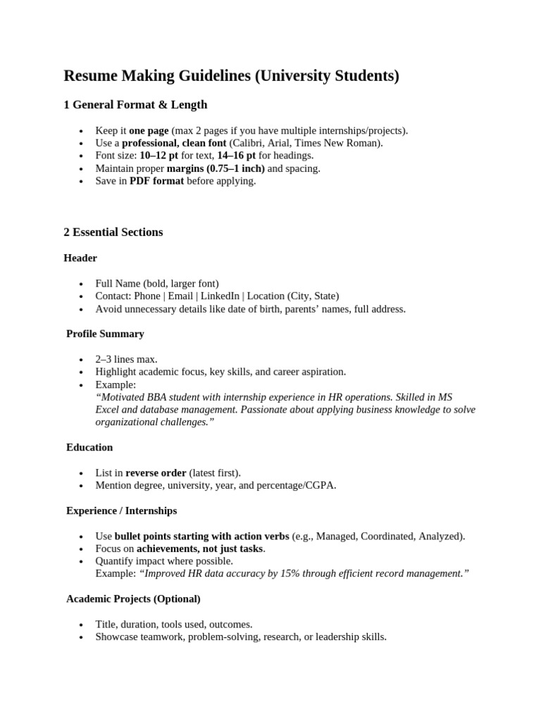 Resume Making Guidelines | PDF