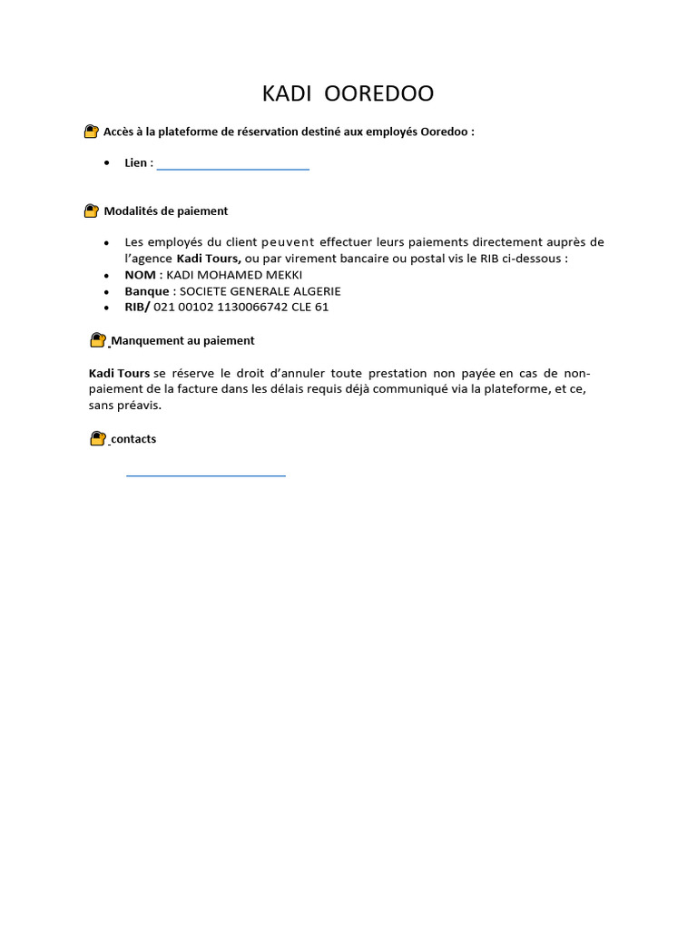 Réservation Ooredoo : Paiement et Contacts | PDF