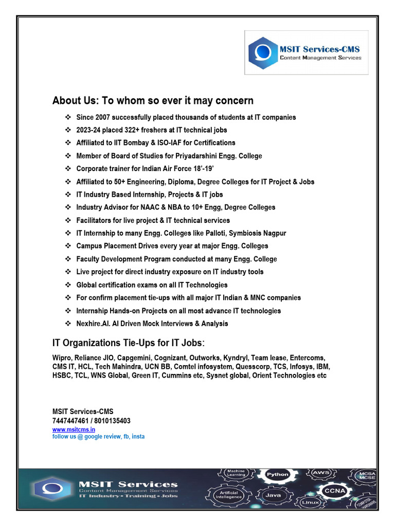 About Us MSIT Services-CMS | PDF