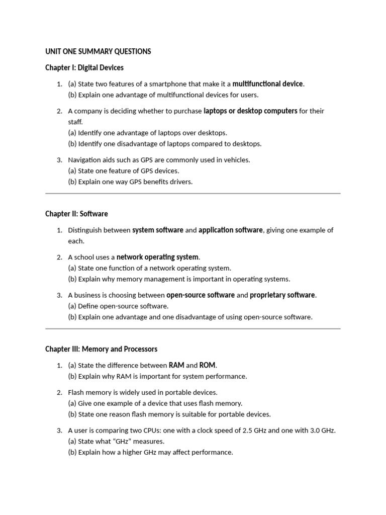 Unit One Summary Questions | PDF