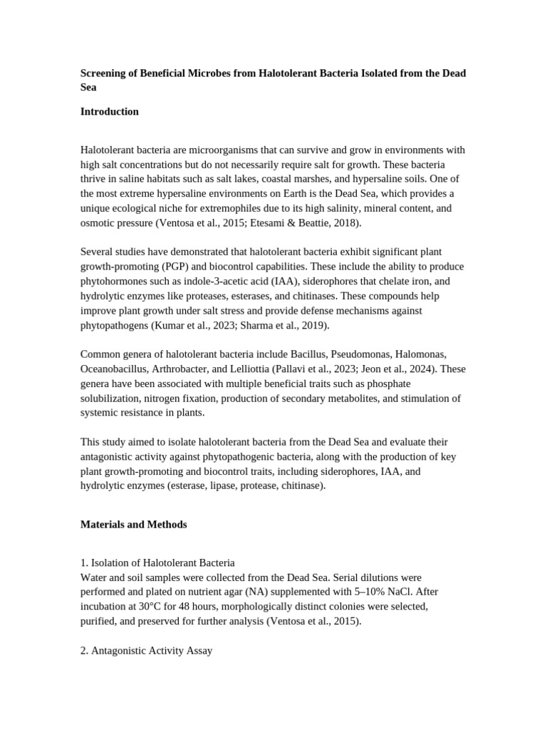 Beneficial Microbes from Dead Sea Bacteria | PDF | Pseudomonas | Bacteria