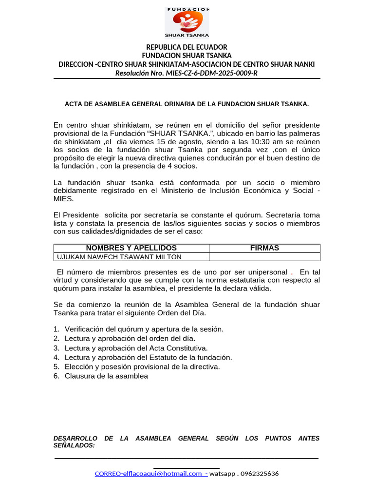 Modelo de Acta de Asamblea General - 025230 | PDF | Gobierno