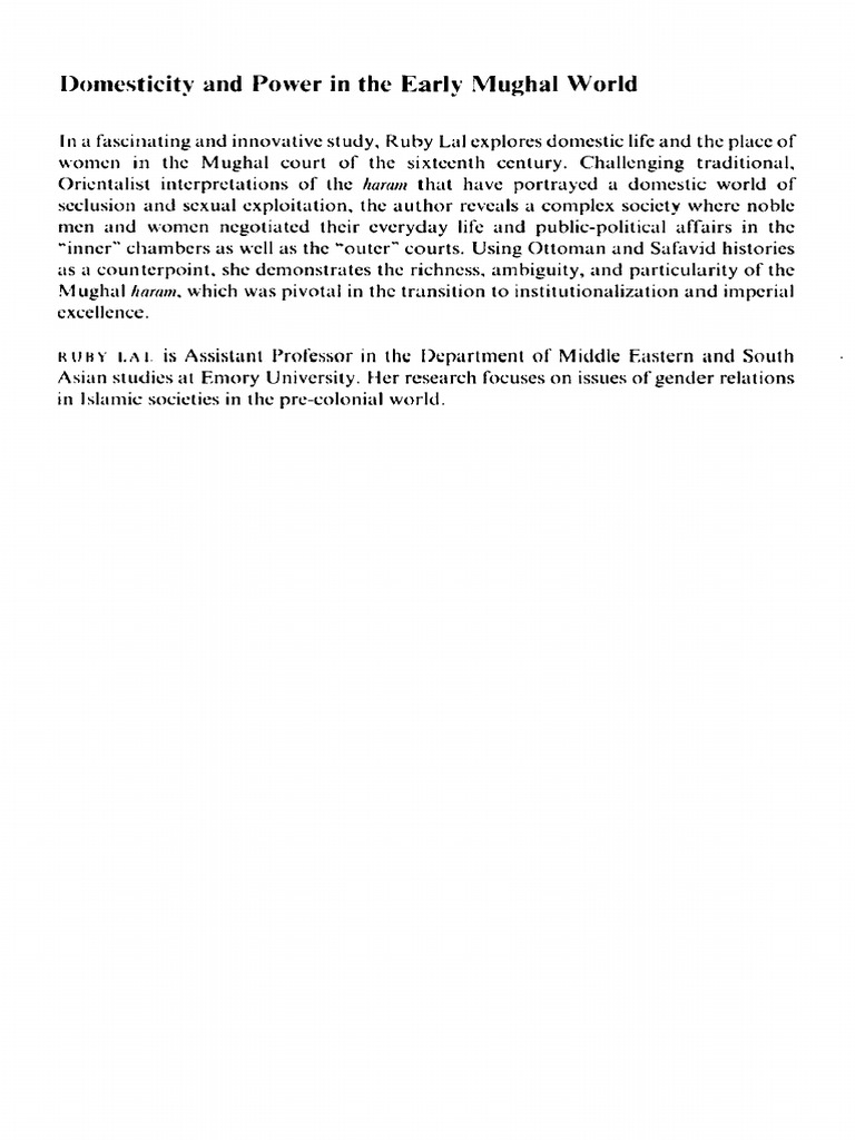 Domesticity and Power in The Early Mughal World Ruby Lal Z Library PDF ...