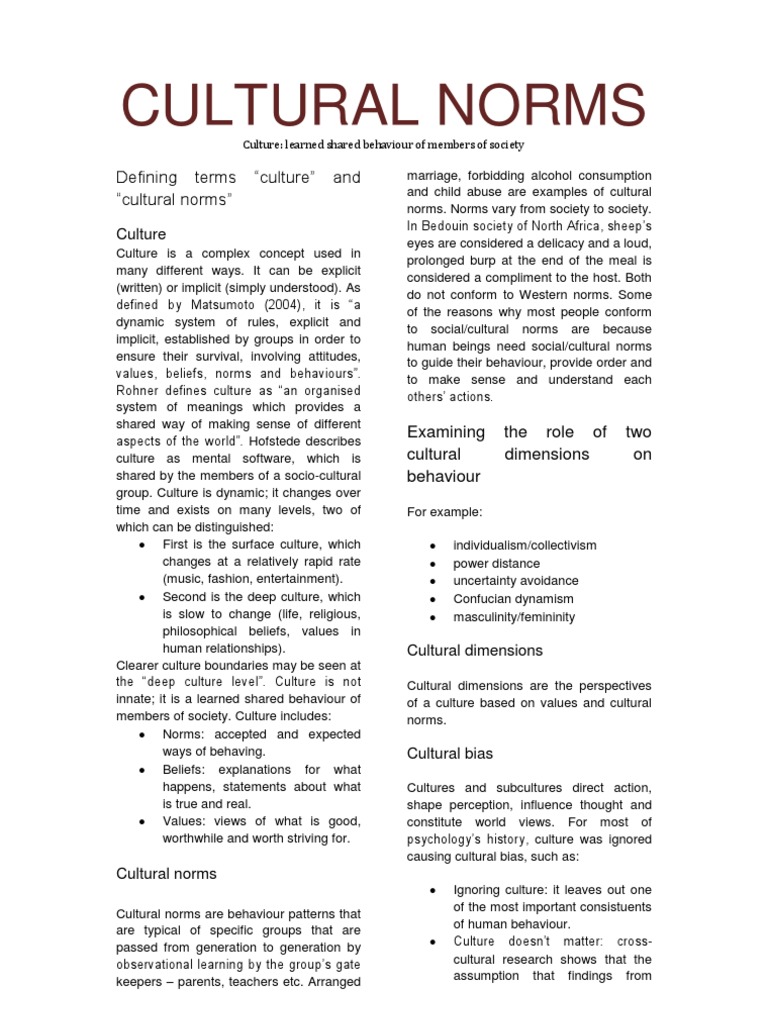 Cultural Norms | Norm (Social) | Masculinity