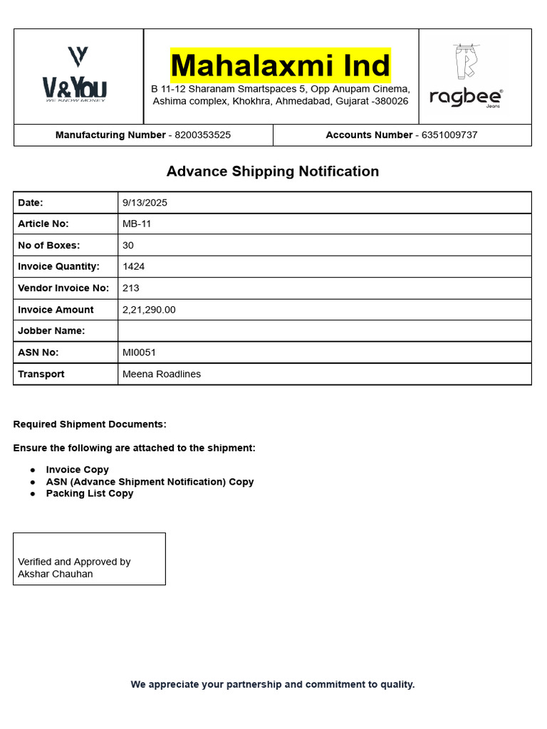 Advance Shipping Notification Details | PDF