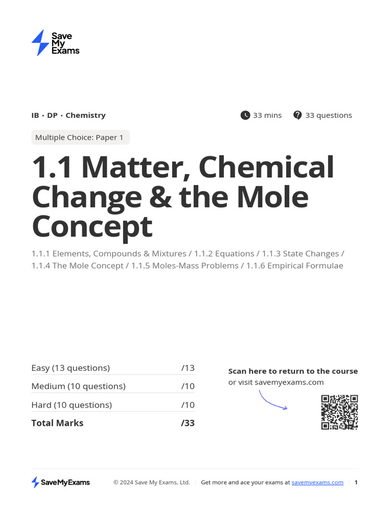 1 1 Matter Chemical Change The Mole Concept VmxLI6v5tJ QGZ0x | PDF ...