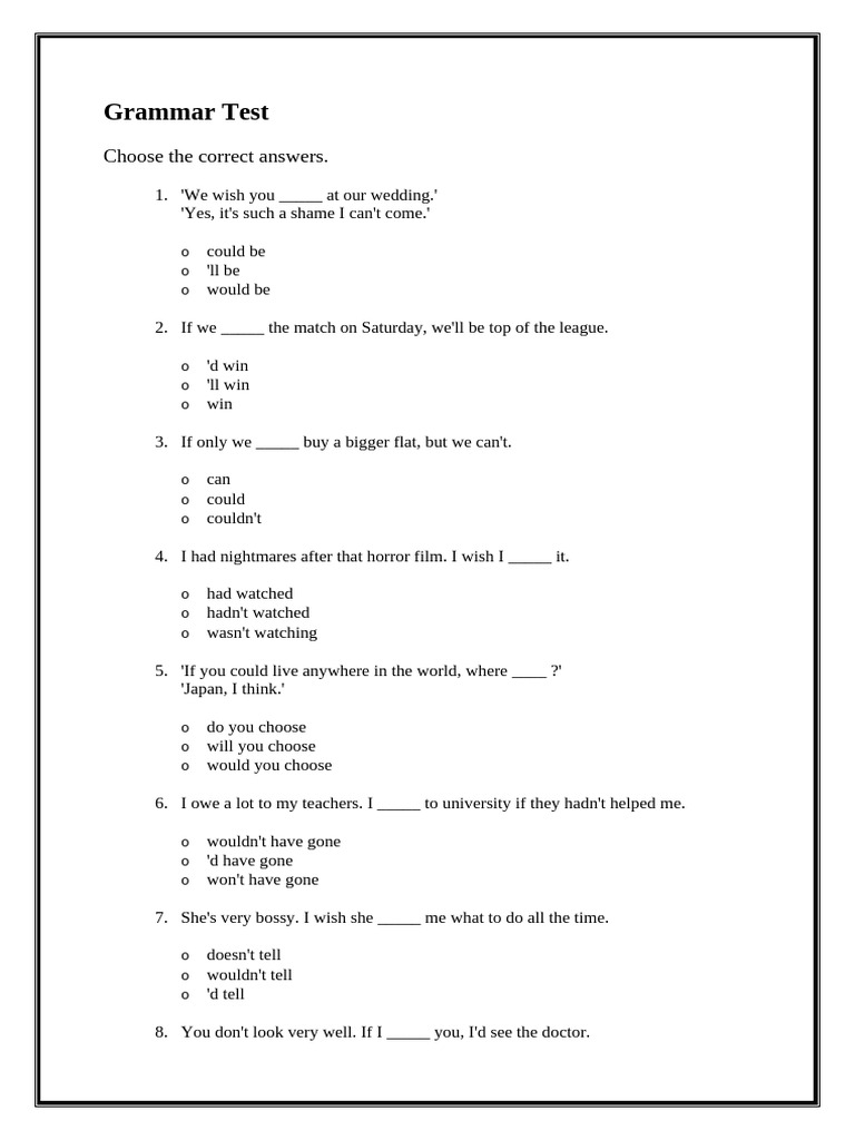 Grammar and Vocabulary Test Questions | PDF