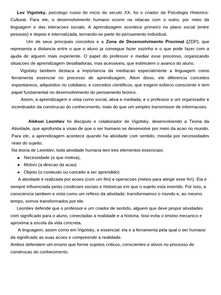 Teoria da Atividade de Leontiev | PDF | Aprendizado | Educação em Artes ...