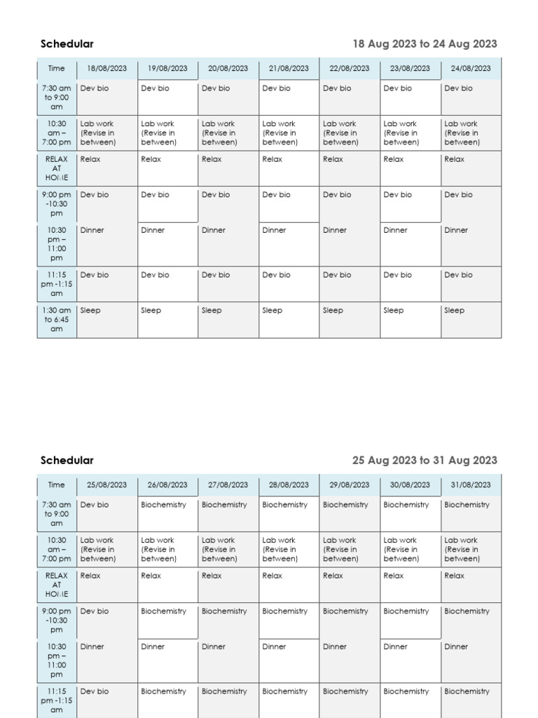 Weekly Study Schedule for Biology | PDF | Health Sciences | Molecular ...