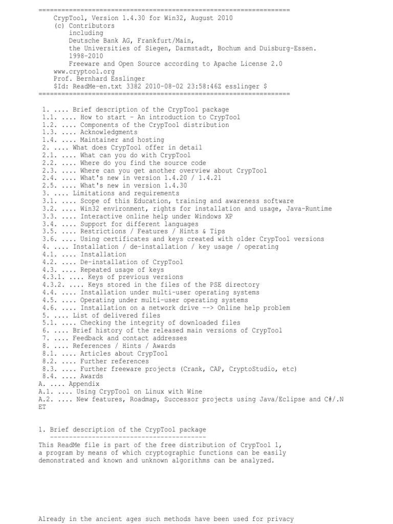CrypTool 1.4.30: Overview & Features | PDF | Key (Cryptography ...