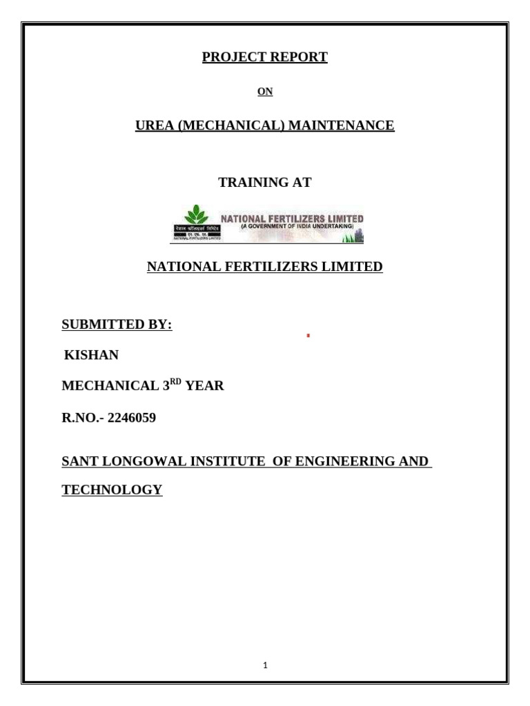 Project Report On Urea Mechanical Mainte | PDF | Carbon Dioxide ...