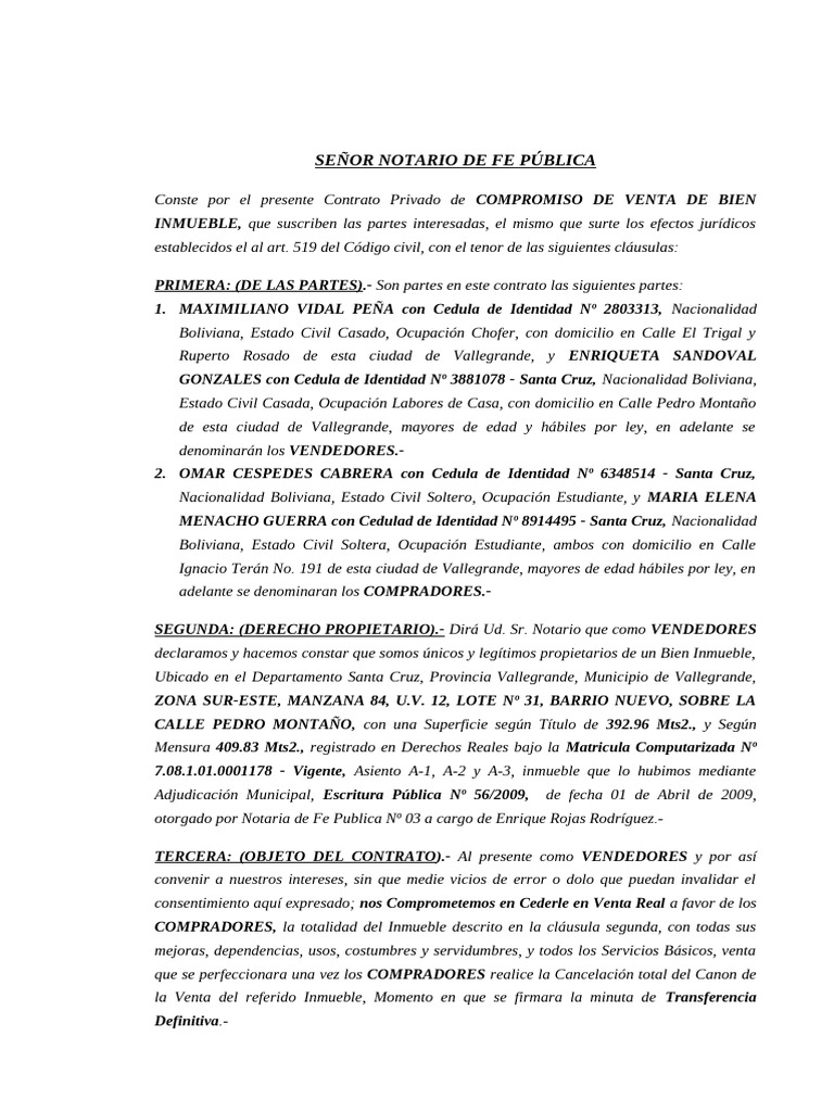 COMPROMISO VENTA - Omar Cespedes y Maria | PDF
