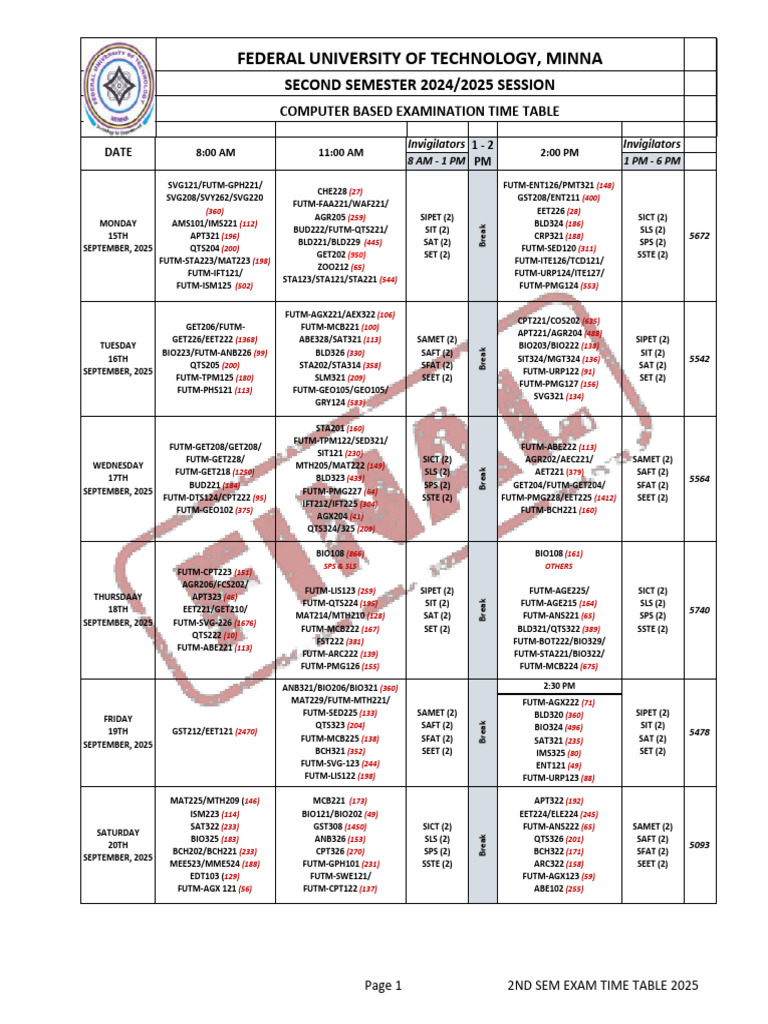 2024 - 25 Second Semester Exam Time Table | PDF