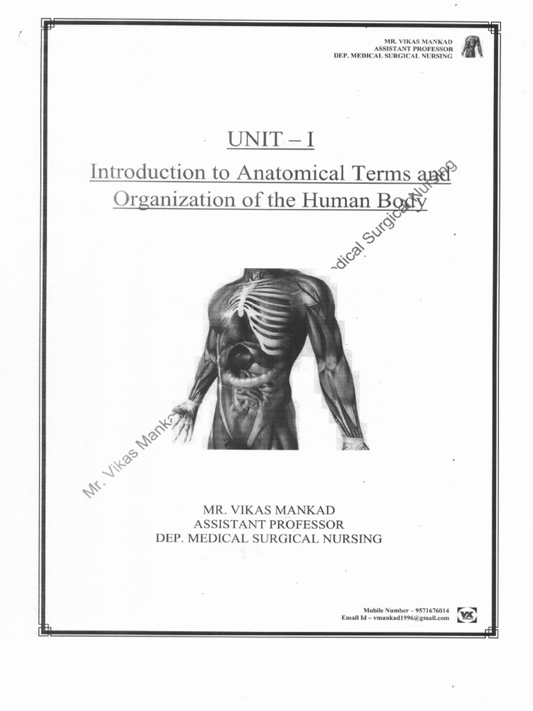 Unit - I (Introduction To Anatomical Terms and Organization of The ...