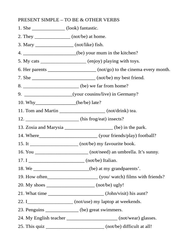Present Simple: To Be & Verbs Exercises | PDF