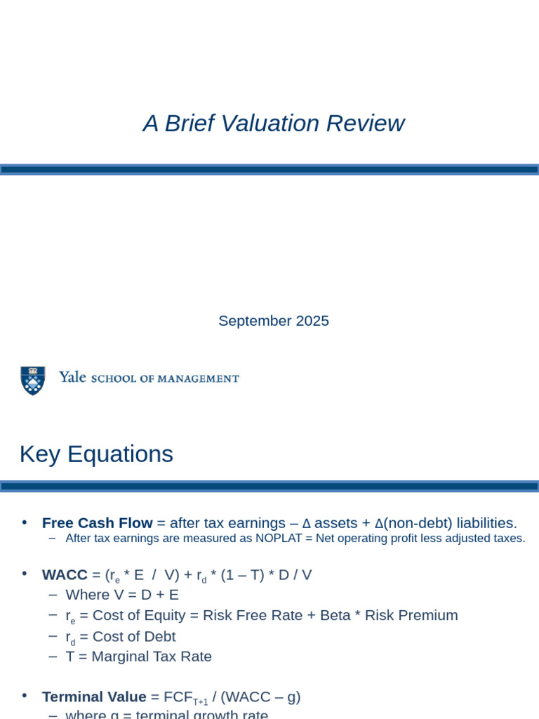 ValuationReview Slides | PDF | Cost Of Capital | Free Cash Flow