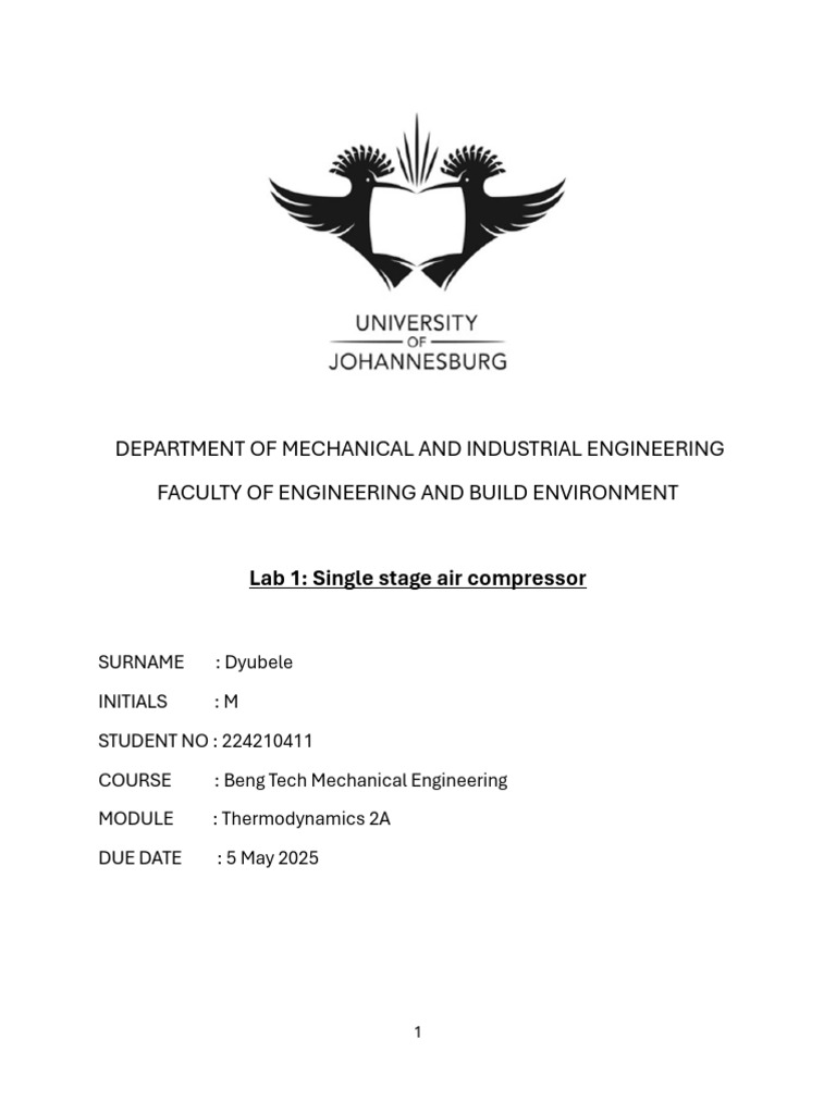 Single Stage Air Compressor Lab Report | PDF | Continuum Mechanics | Gases