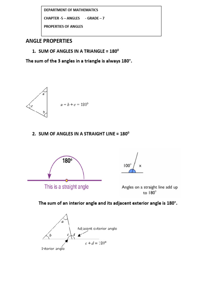 Angle Properties for Grade 7 Math | PDF