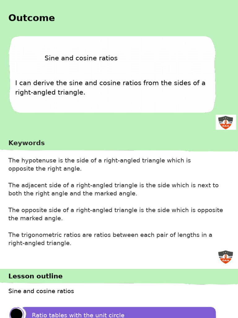 Sine and Cosine Ratios in Triangles | PDF | Trigonometry | Euclidean ...